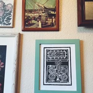 Crowded Table - Linocut Art Print - Etsy