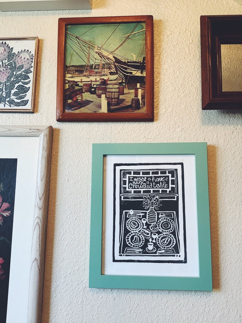 Crowded Table Linocut Art Print - Etsy