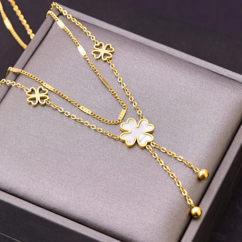 18k Gold Four Leaf Necklace/clover Necklace/gold Necklace/minimalist ...