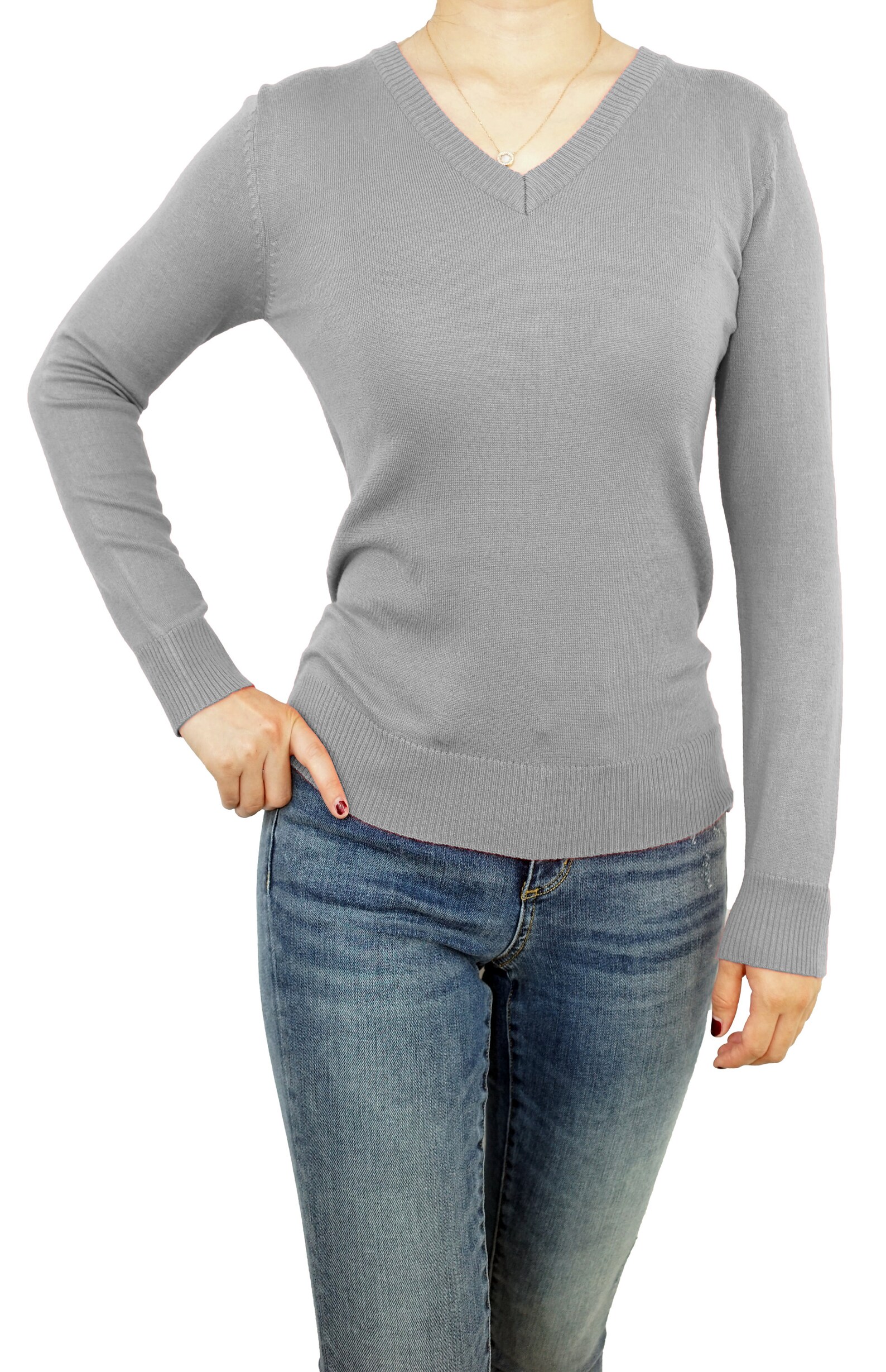 Women Pullover V-neck Fitted or Loose Casual Jumper Sweater Soft ...