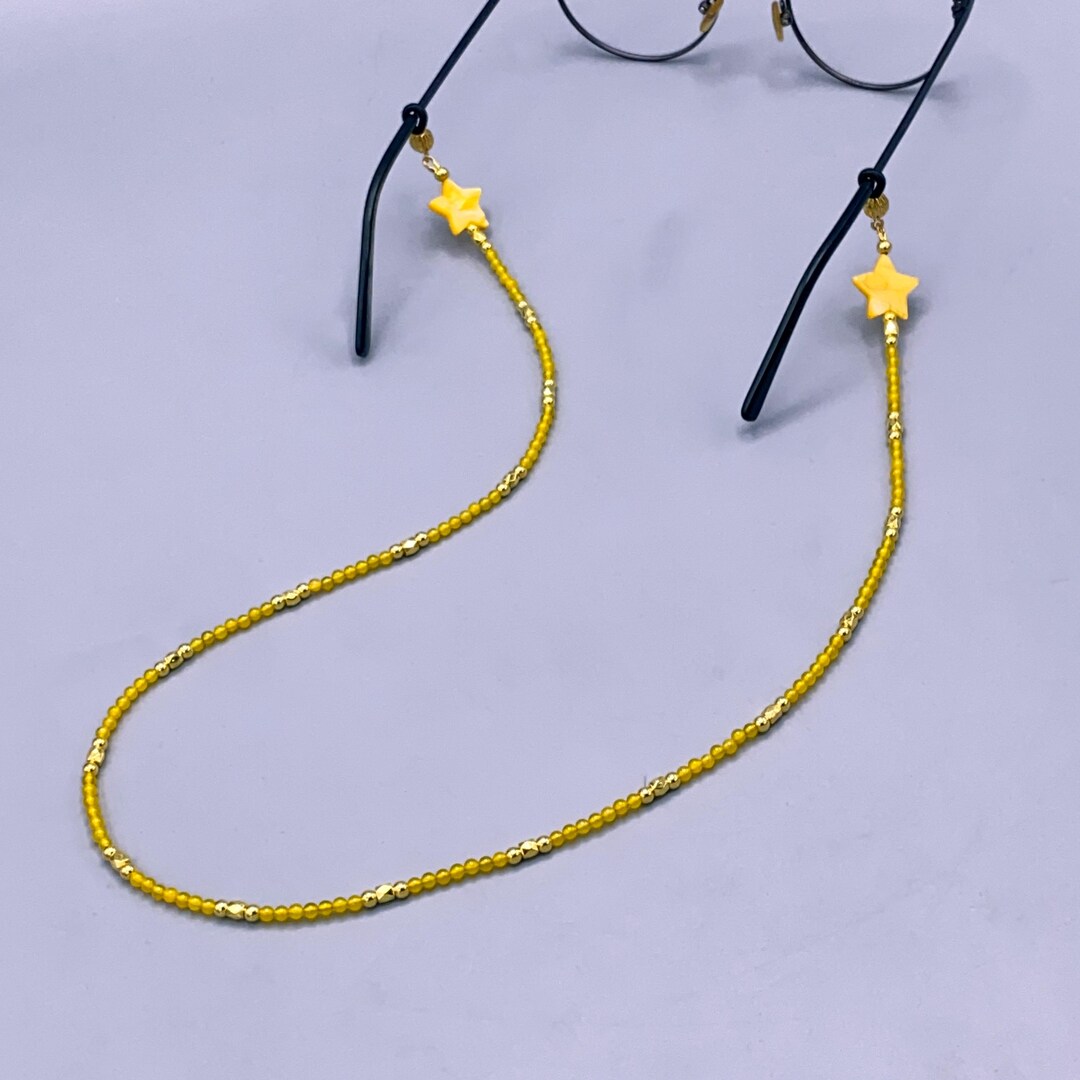 Mother of Pearl Star & Yellow Agate Eyeglass Chain - Gemstone Crystal ...