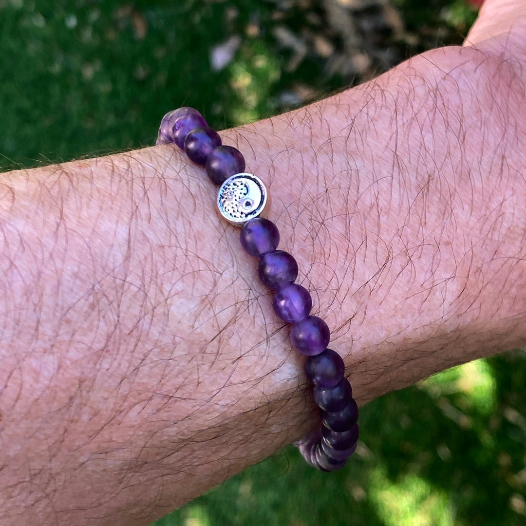 Amethyst Gemstones and Silver Moon, Sun Beaded Stretch Bracelet-crystal ...