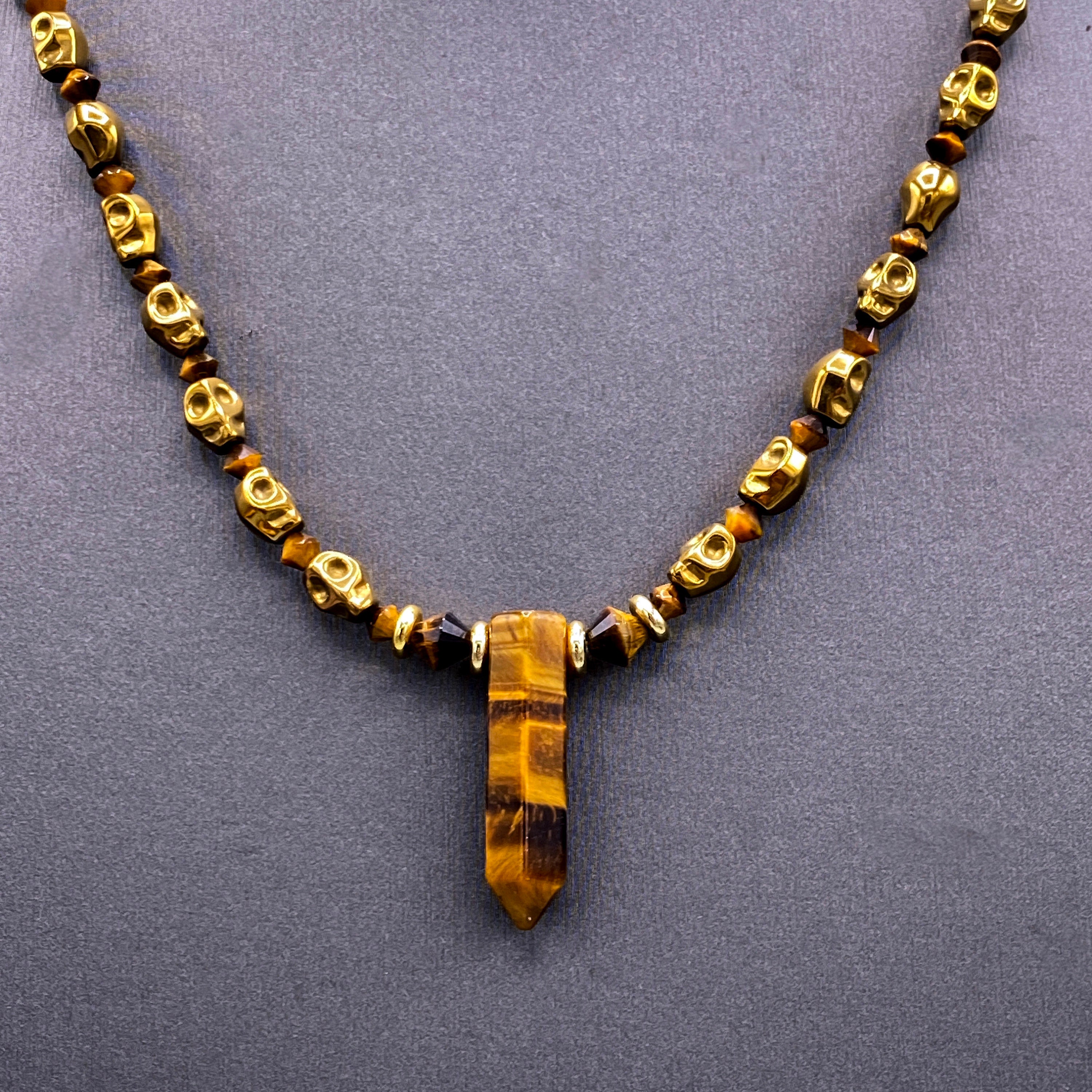 Tigers Eye Point, Hematite Skull, and Tiger Eye Skull Necklace-crystal ...