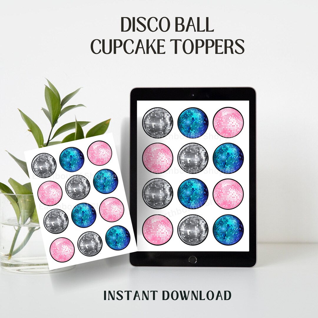 Disco Ball 3D Digital Printable Cupcake Toppers, Instant Download ...