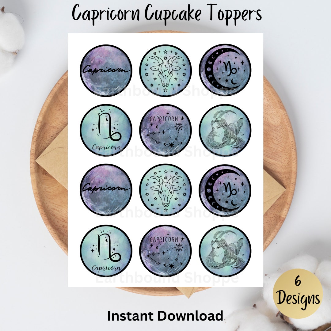 Capricorn Zodiac Sign Printable Cupcake Toppers Set Of 12 Constellation