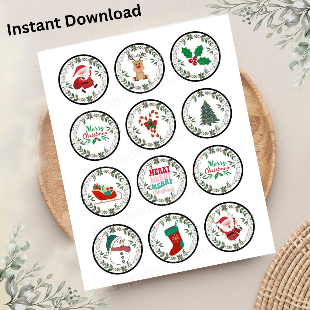 Cute Christmas Cupcake Toppers Printable Tags 2 DIY INSTANT DOWNLOAD ...
