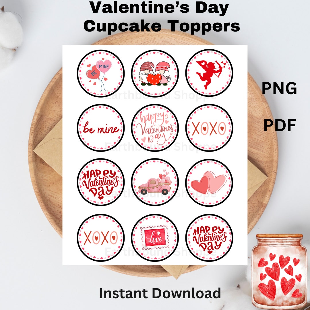 Valentine's Day Printable Cupcake Toppers, Love Hearts Theme Party ...