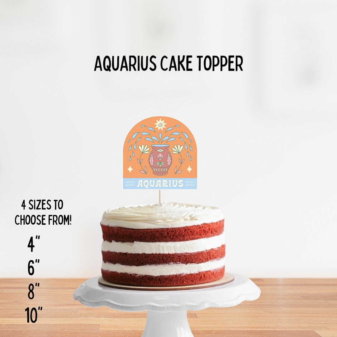 Aquarius Zodiac Cake Topper, Aquarius Birthday Decor, Theme Party ...