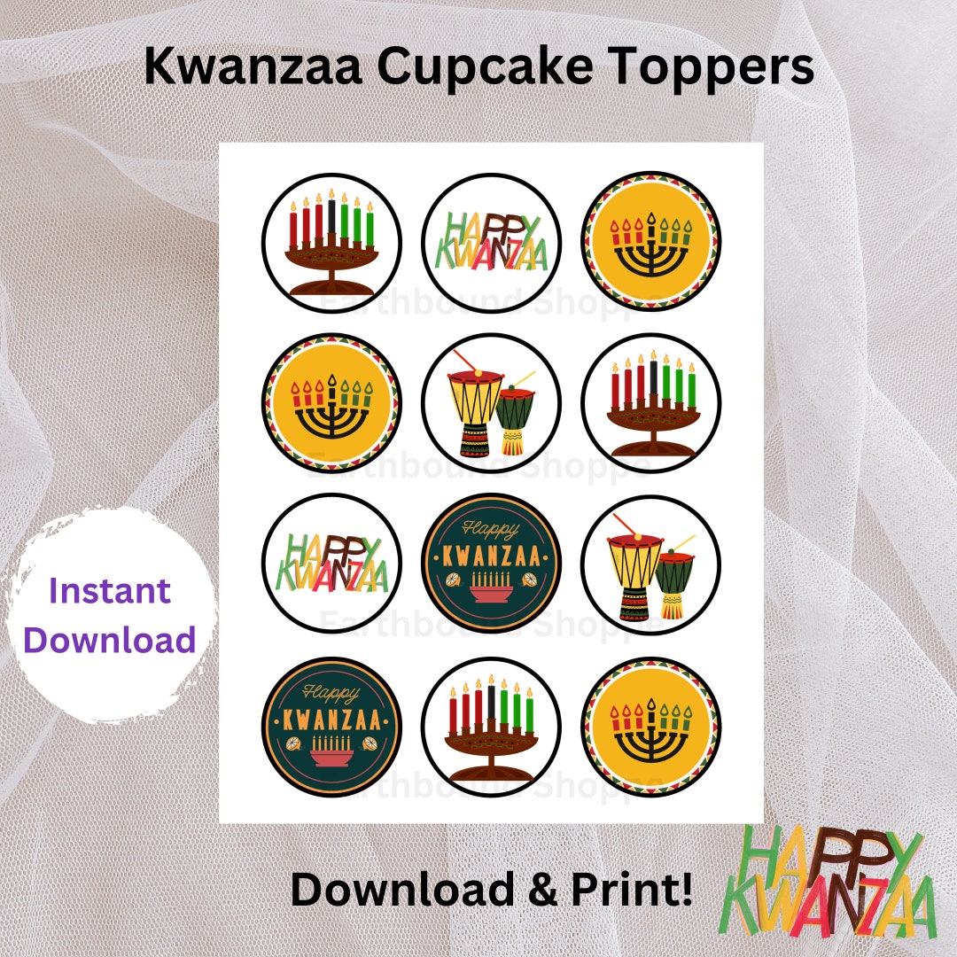 Kwanzaa Printable Cupcake Toppers, Happy Kwanzaacupcake Toppers, Table ...