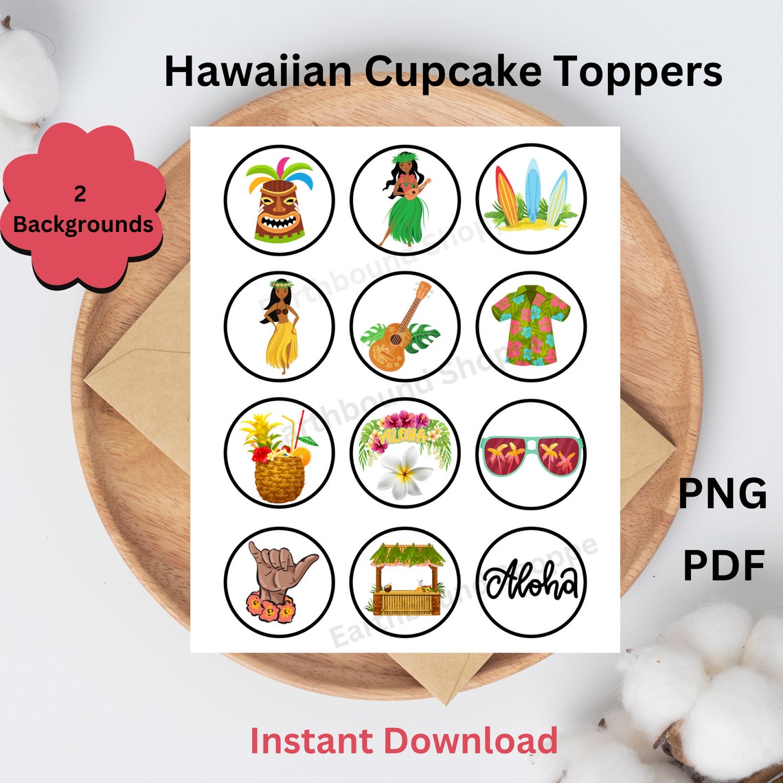 Hawaiian Printable Cupcake Toppers, Floral Hawaii Cupcake Toppers ...