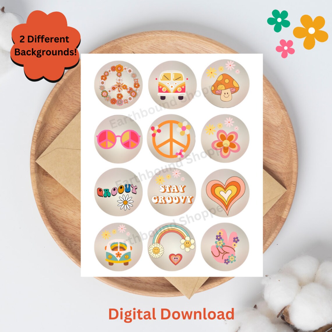 24 Groovy Birthday Cupcake Toppers, Groovy Cupcake Topper Sheet, Groovy ...
