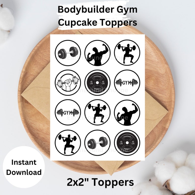 Body Builder Printable Cupcake Toppers Gym Weights Theme Birthday Party ...
