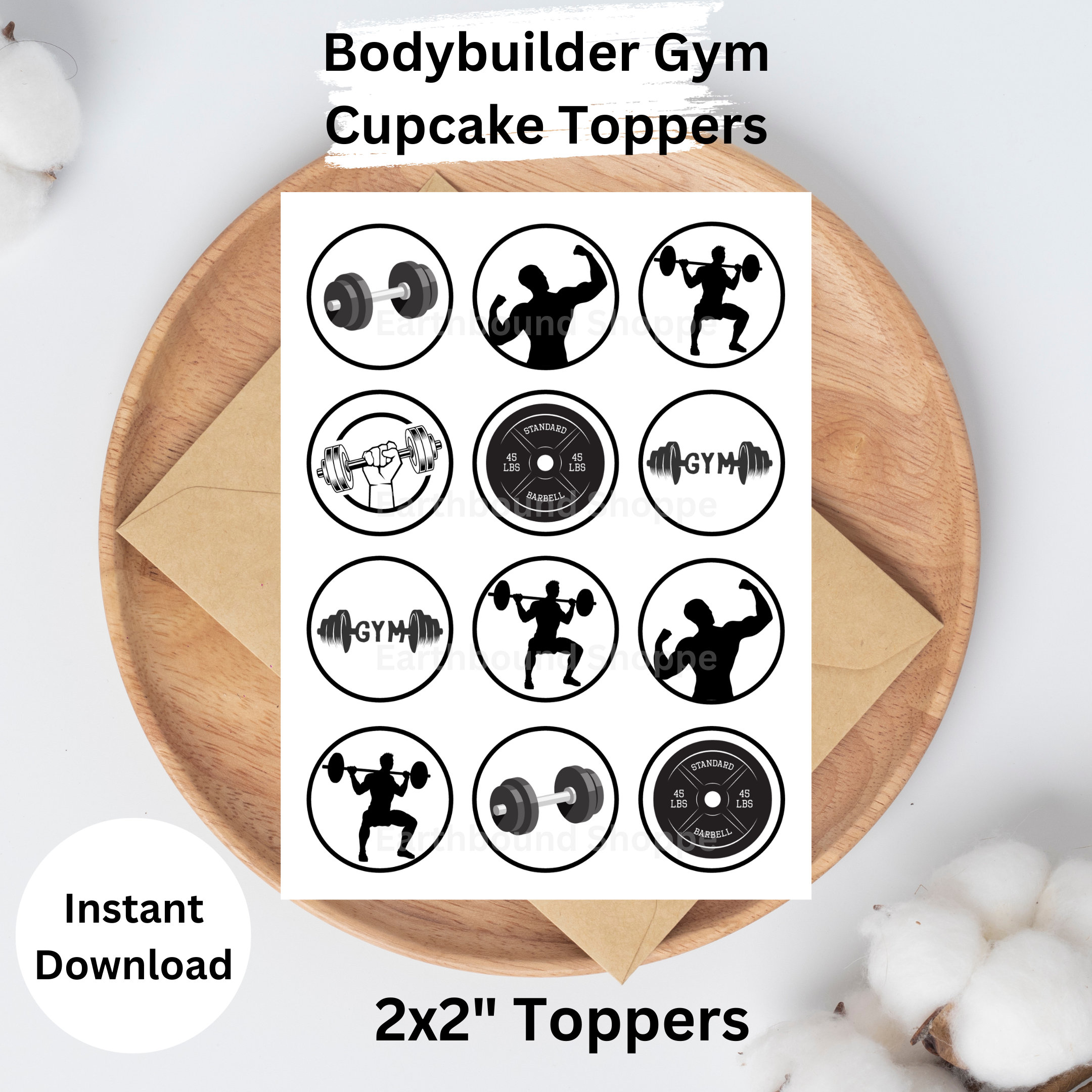 Body Builder Printable Cupcake Toppers Gym Weights Theme Birthday Party ...