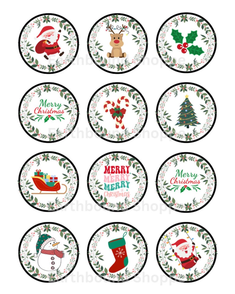 Cute Christmas Cupcake Toppers Printable Tags 2 DIY INSTANT DOWNLOAD ...