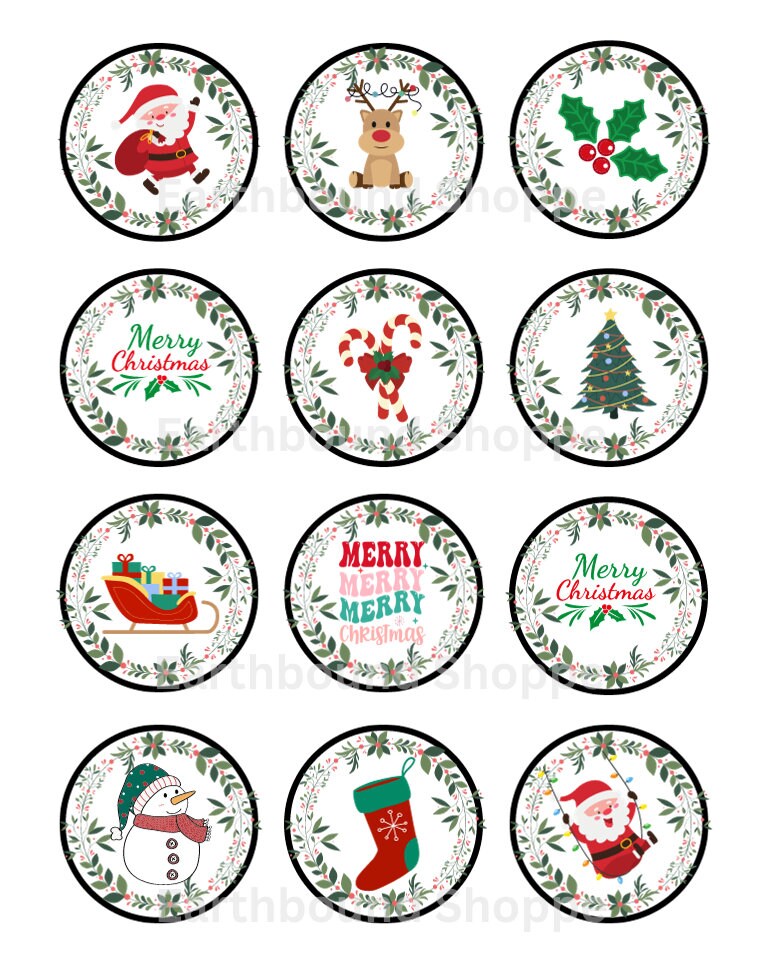 Cute Christmas Cupcake Toppers Printable Tags 2 DIY INSTANT DOWNLOAD ...