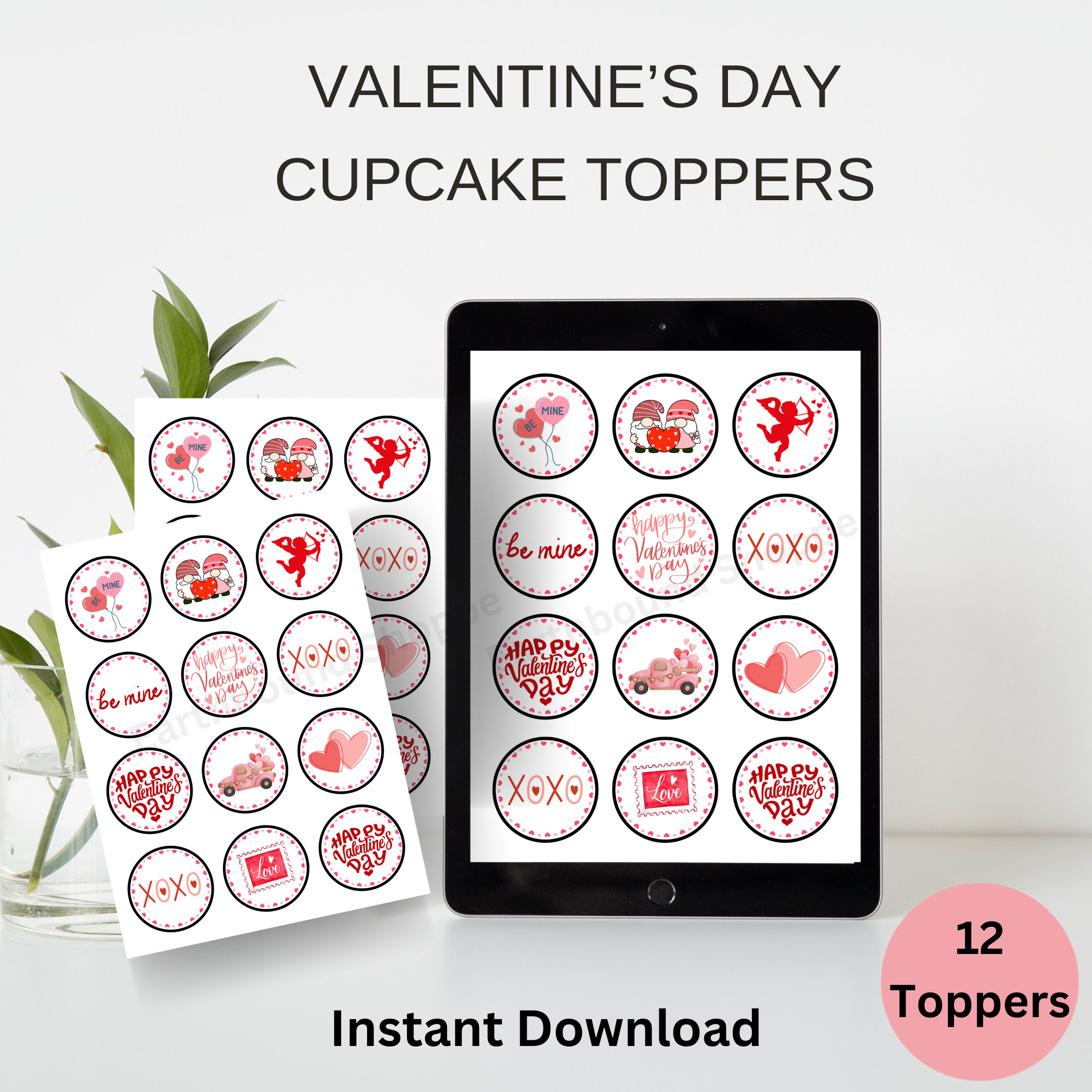 Valentine's Day Printable Cupcake Toppers, Love Hearts Theme Party ...