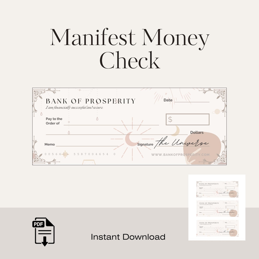 Printable Manifestation Check | Bank of Prosperity Law of Attraction ...