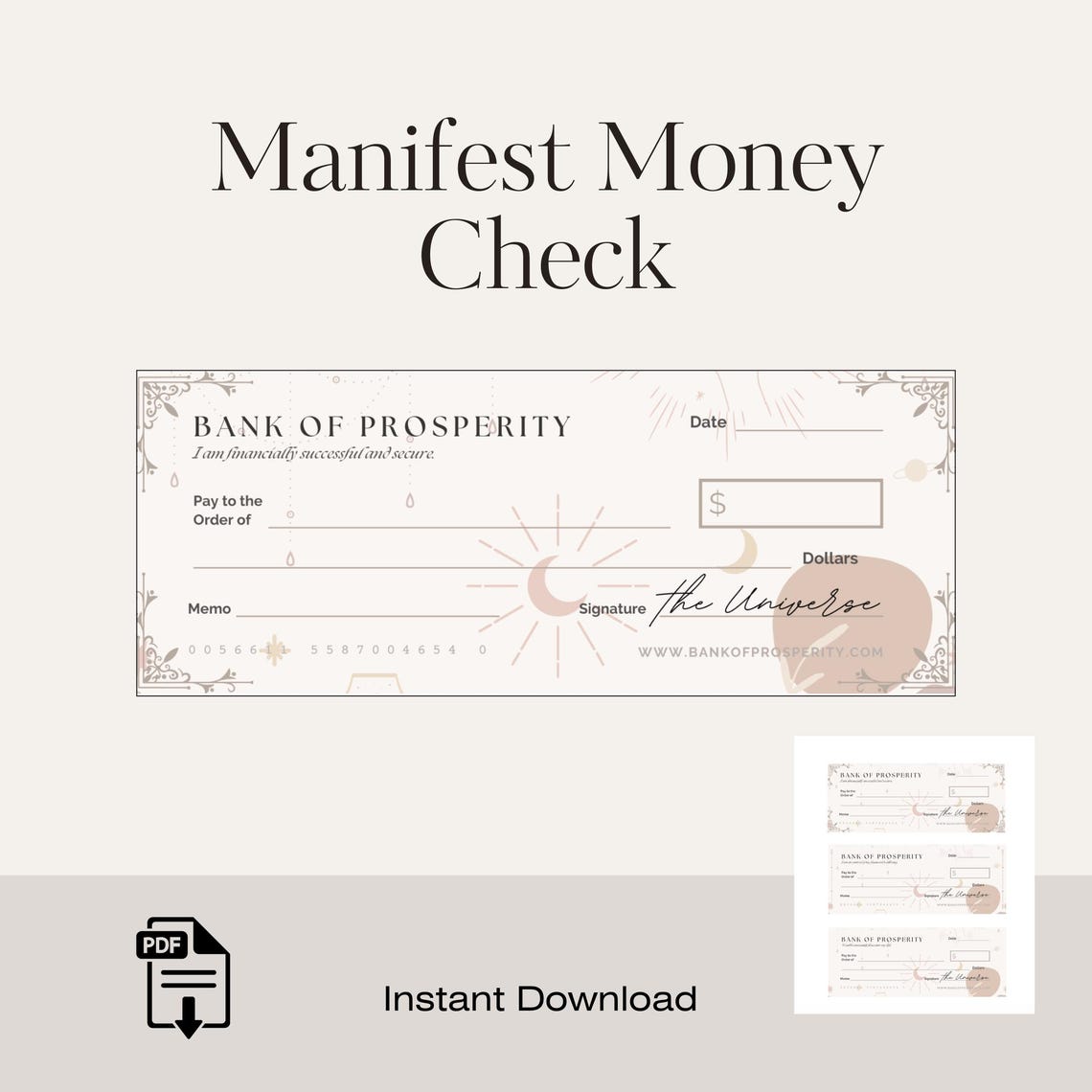 Printable Manifestation Check | Bank of Prosperity Law of Attraction ...