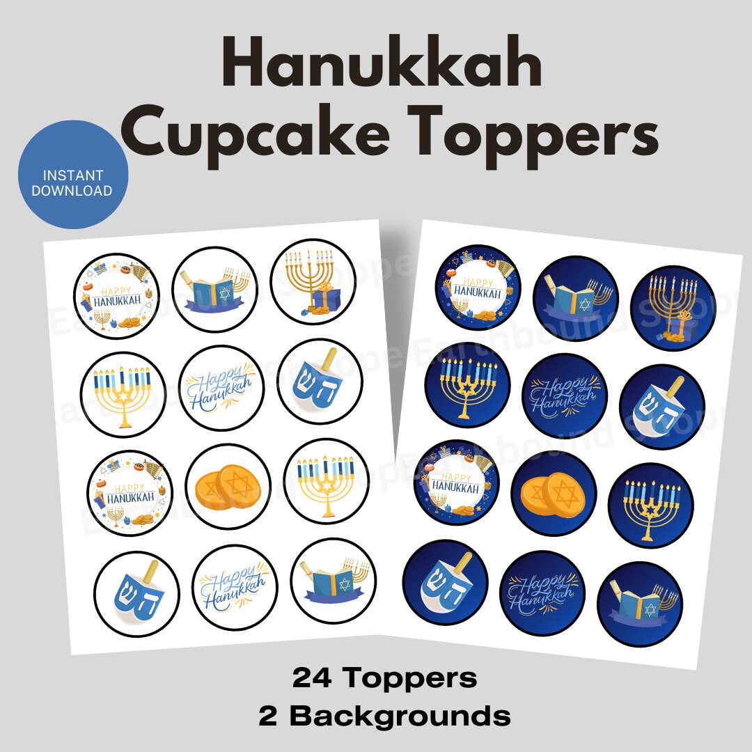 Hanukkah Printable Cupcake Toppers, Happy Hanukkah Cupcake Toppers ...