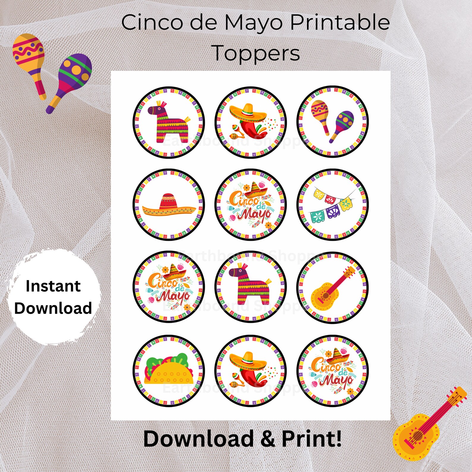 Cinco De Mayo Printable Cupcake Toppers, Instant Download, Cinco De ...