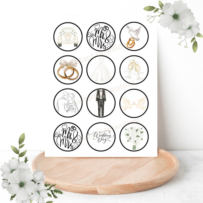 Wedding Cupcake Toppers Printable Cupcake Toppers Favor - Etsy