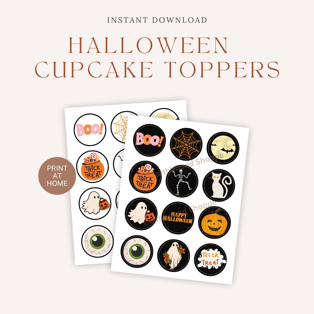 Cute Halloween Printable Cupcake Toppers 2" Round Party Decor Tags DIY ...