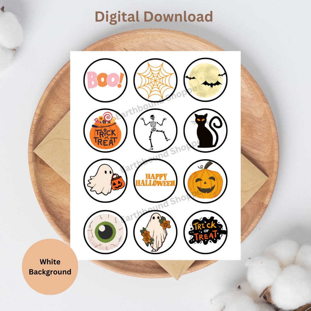 Cute Halloween Printable Cupcake Toppers 2 Round Party - Etsy