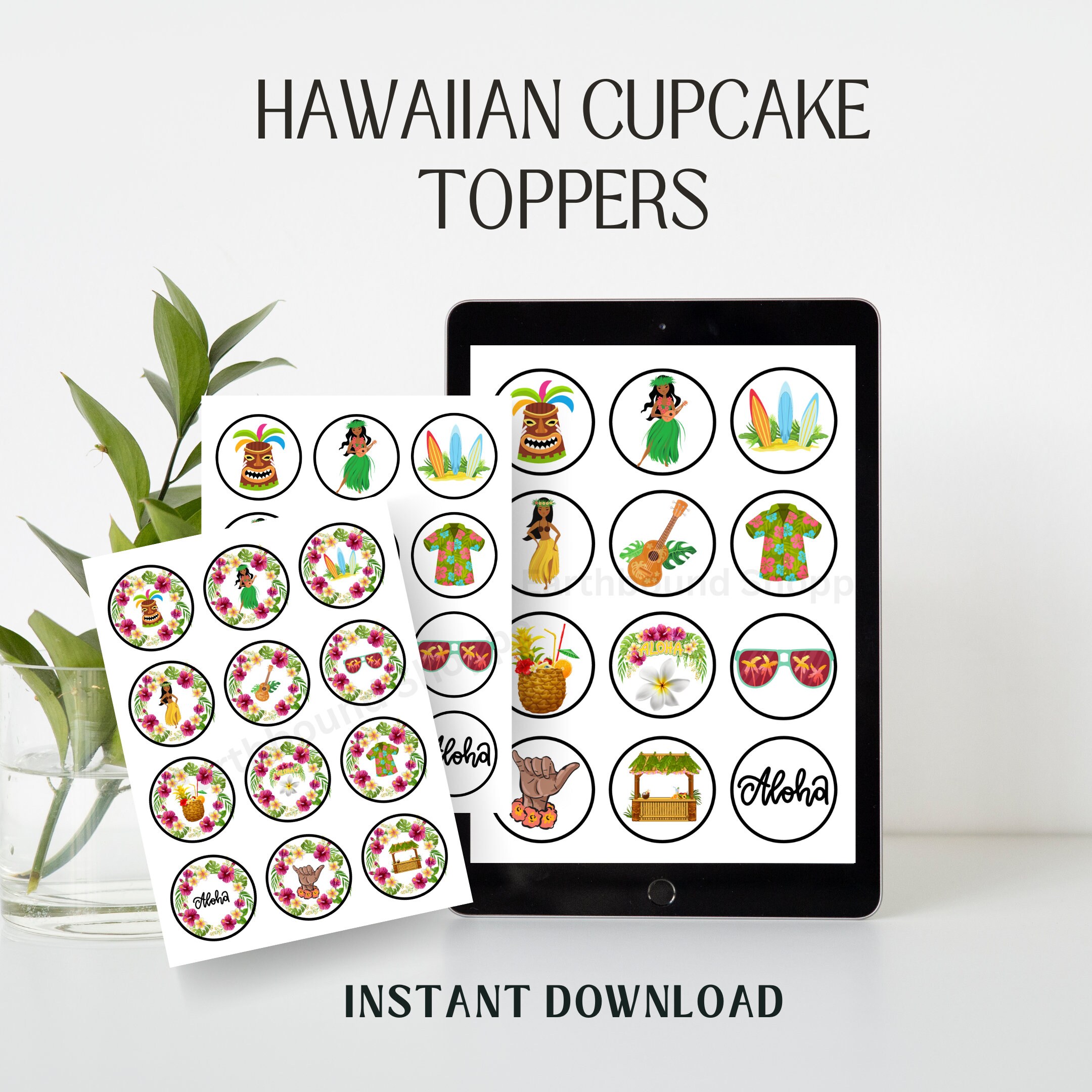 Hawaiian Printable Cupcake Toppers, Floral Hawaii Cupcake Toppers ...