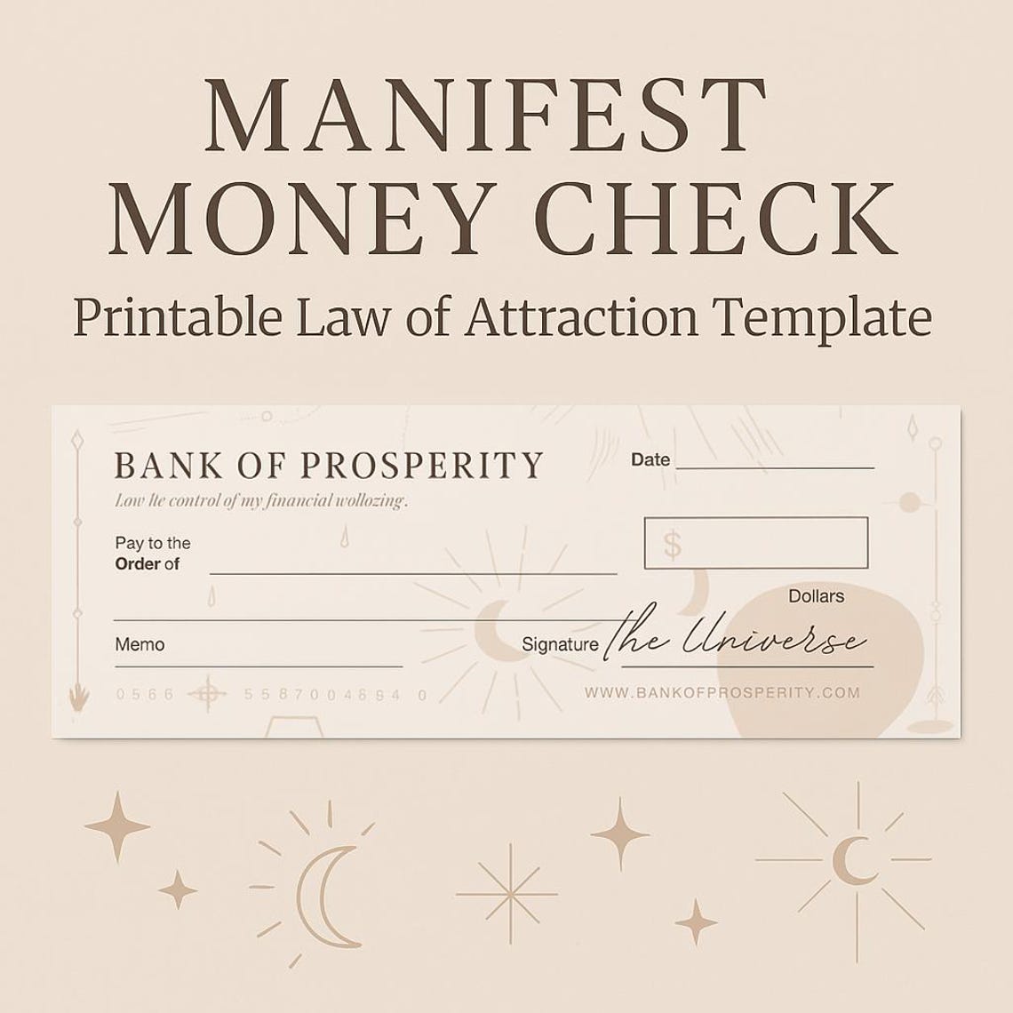 Printable Manifestation Check | Bank of Prosperity Law of Attraction ...