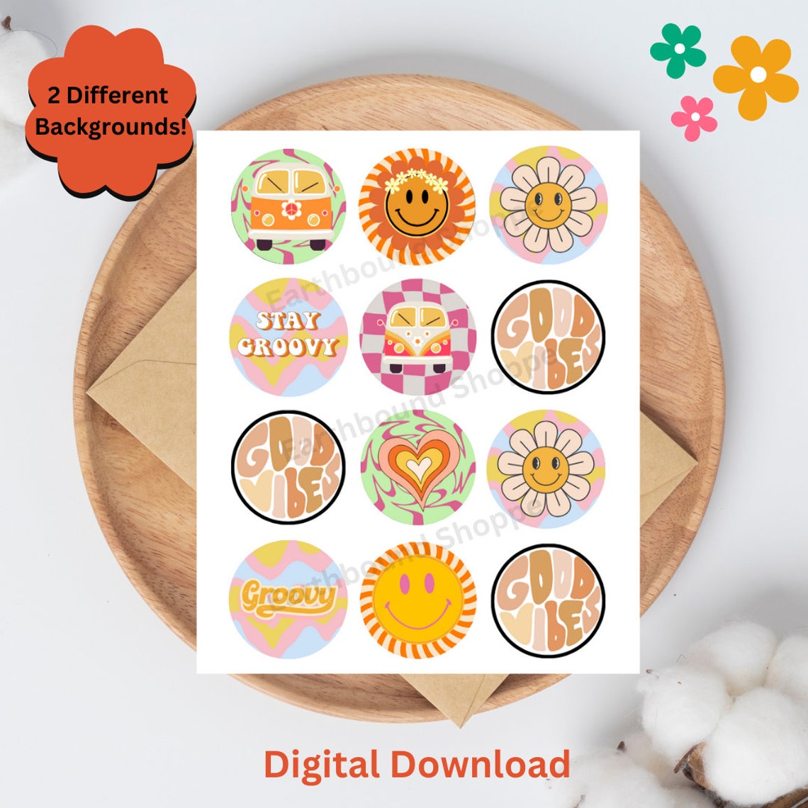 24 Groovy Birthday Cupcake Toppers, Groovy Cupcake Topper Sheet, Groovy ...