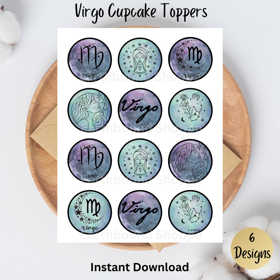 Virgo Zodiac Sign Printable Cupcake Toppers Set of 12 Constellation ...