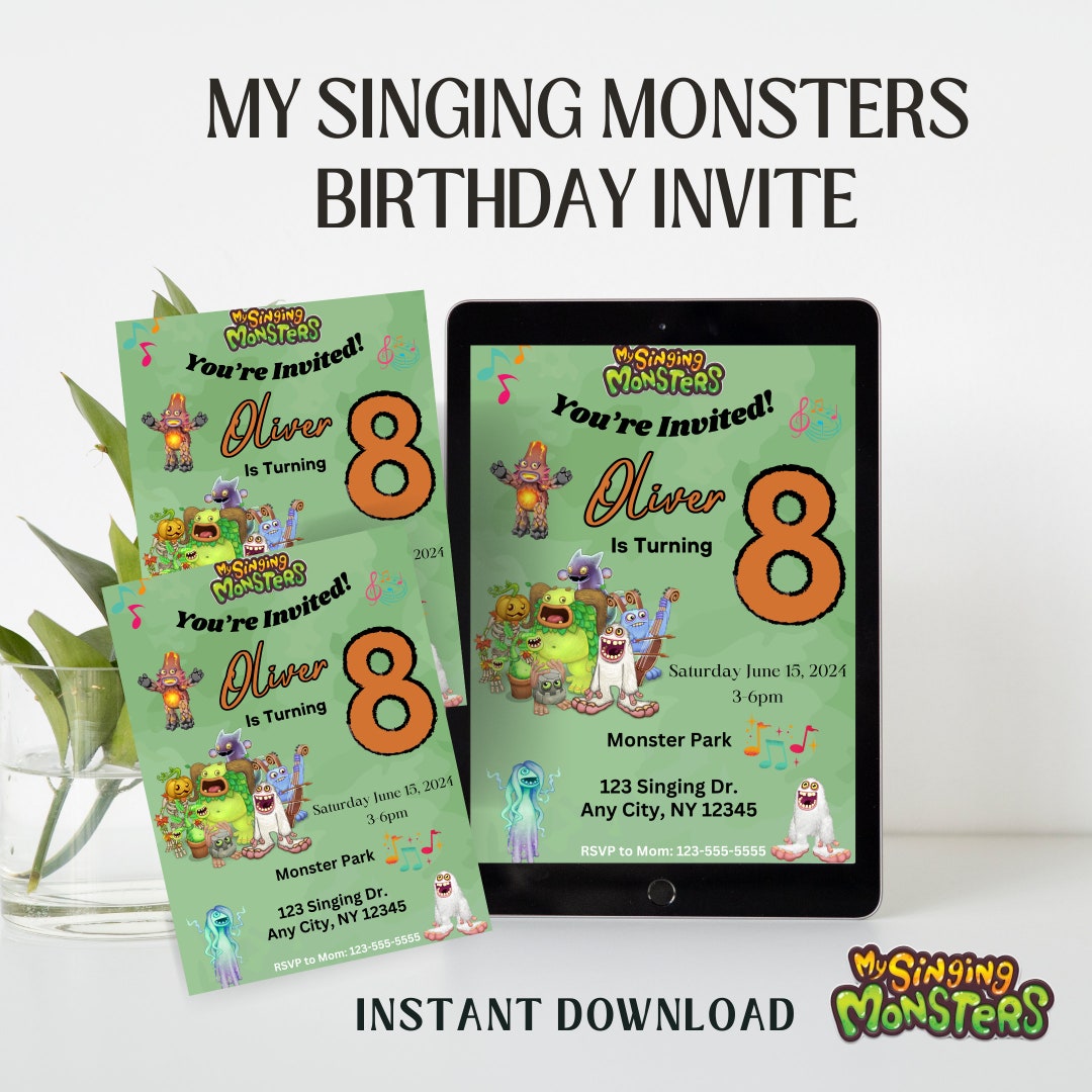 My Singing Monsters Editable Printable Birthday Invitation Kids ...