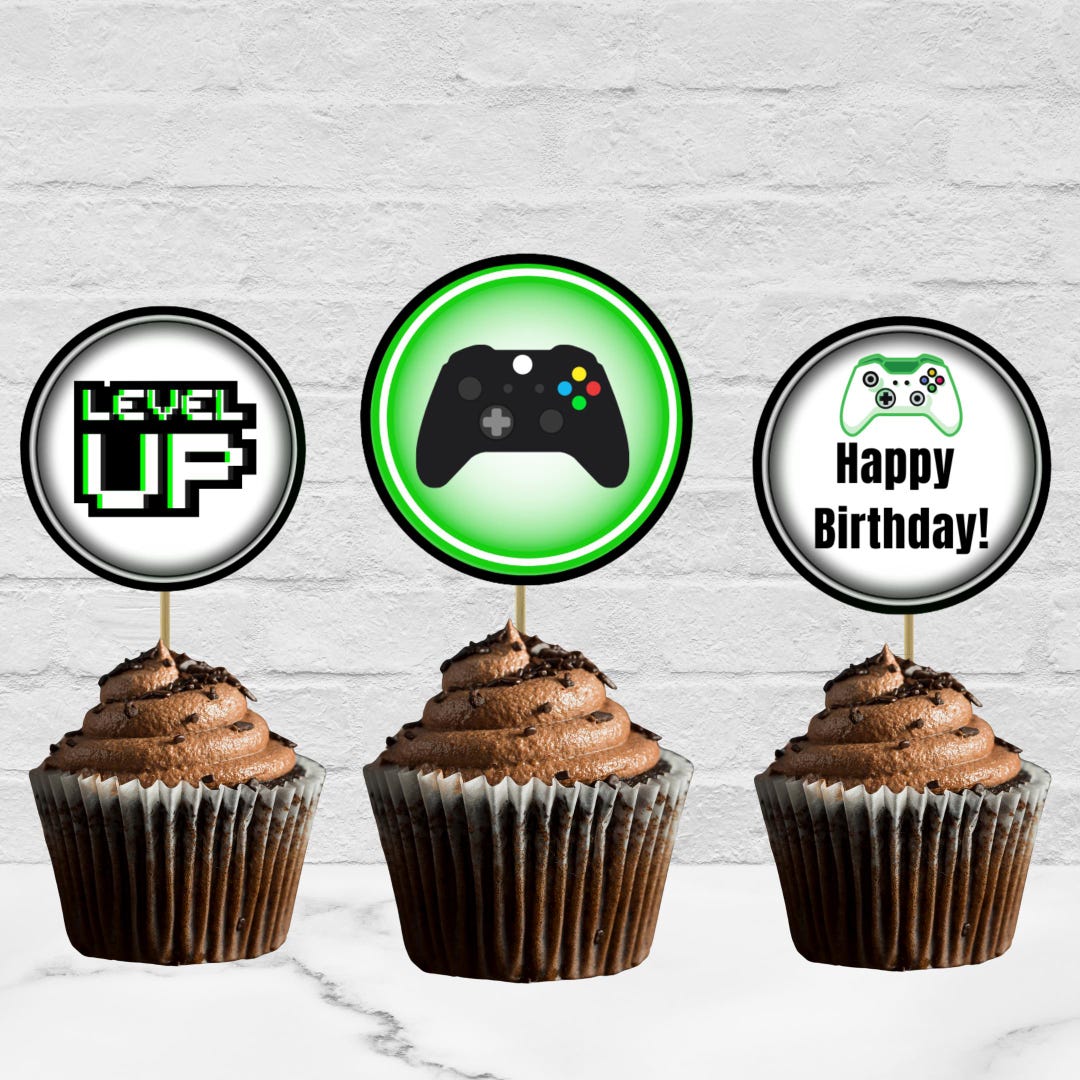 Video Game X Box Cupcake Toppers ,gaming Level up Theme Party, Instant ...
