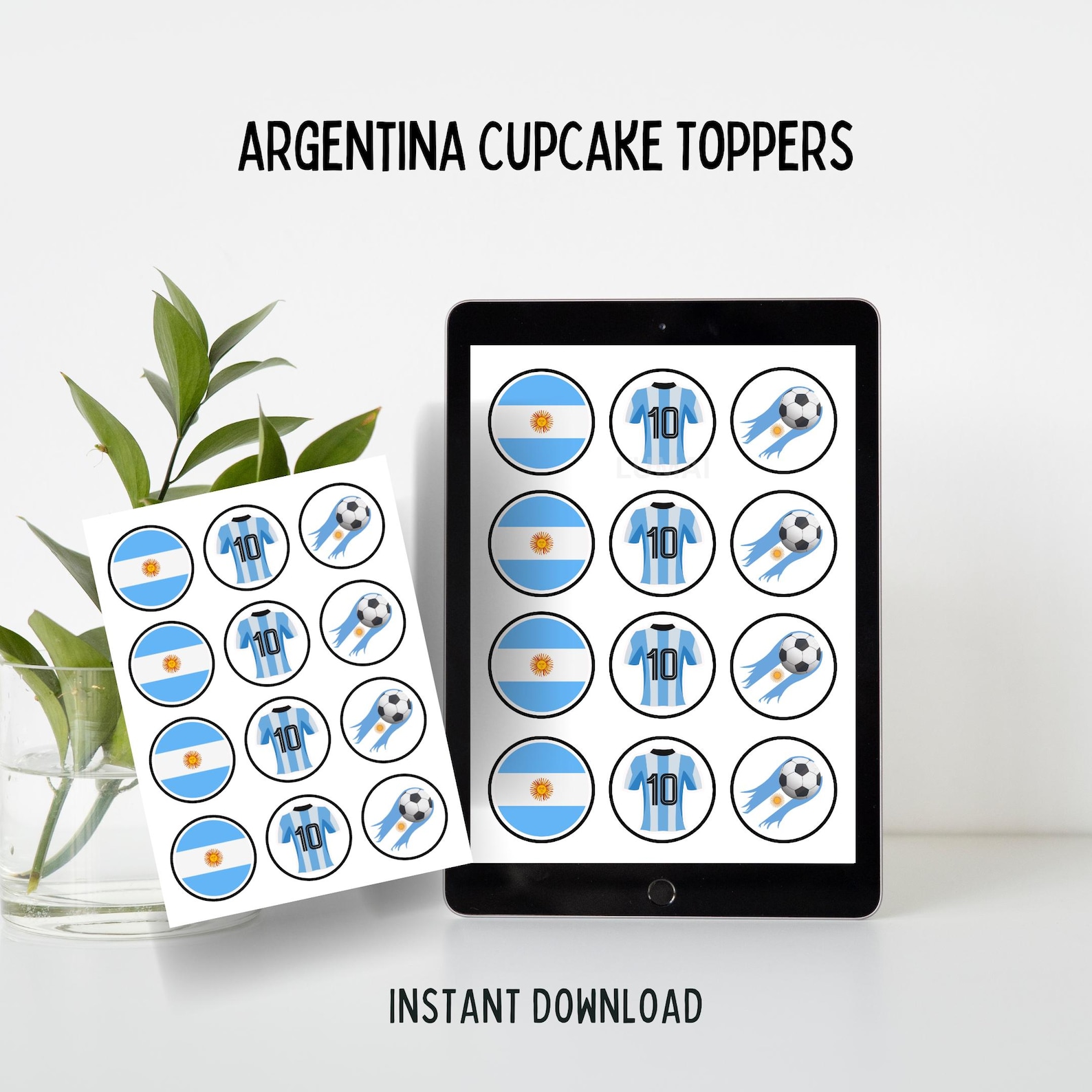 Argentina Messi Digital Cupcake Toppers, Soccer, Lionel Messi Jersey ...