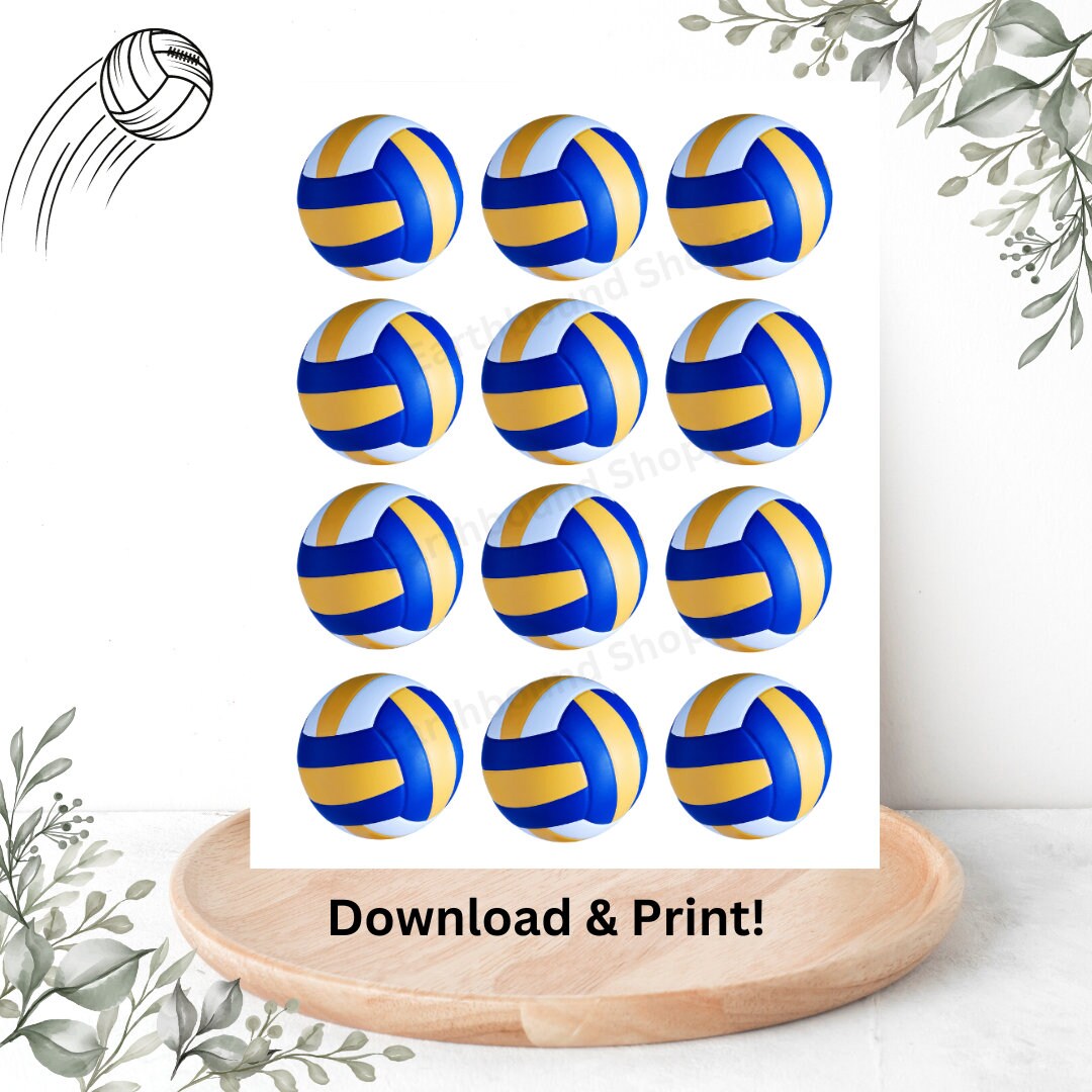 Blue and Yellow Volleyball Printable Cupcake Toppers Sports Theme ...