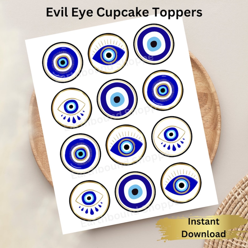 Evil Eye Printable Cupcake Toppers, Third Eye Evil Eye Toppers, Digital ...
