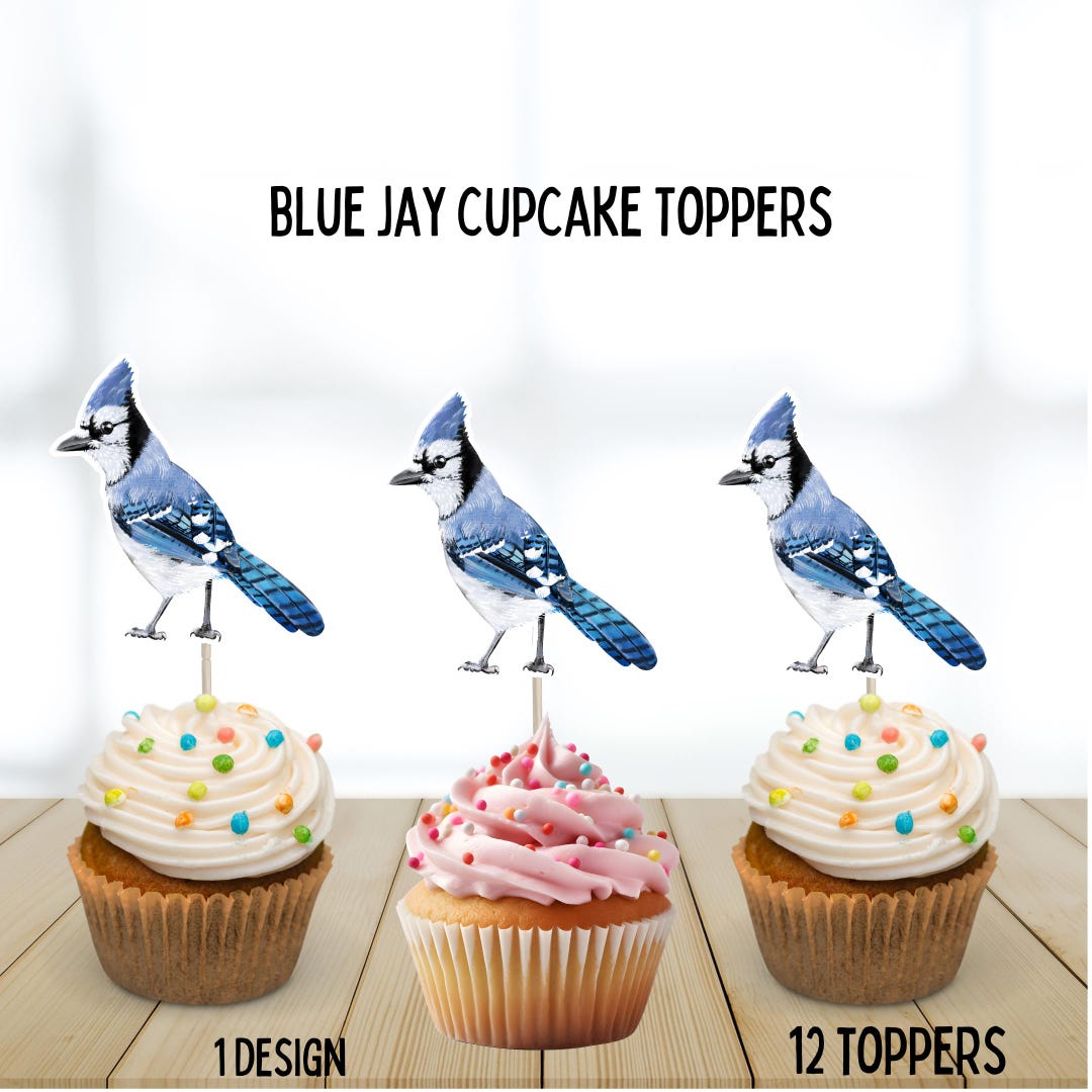 Blue Jay Bird Cupcake Toppers, Bird Watching Club, Bird Party Birthday ...