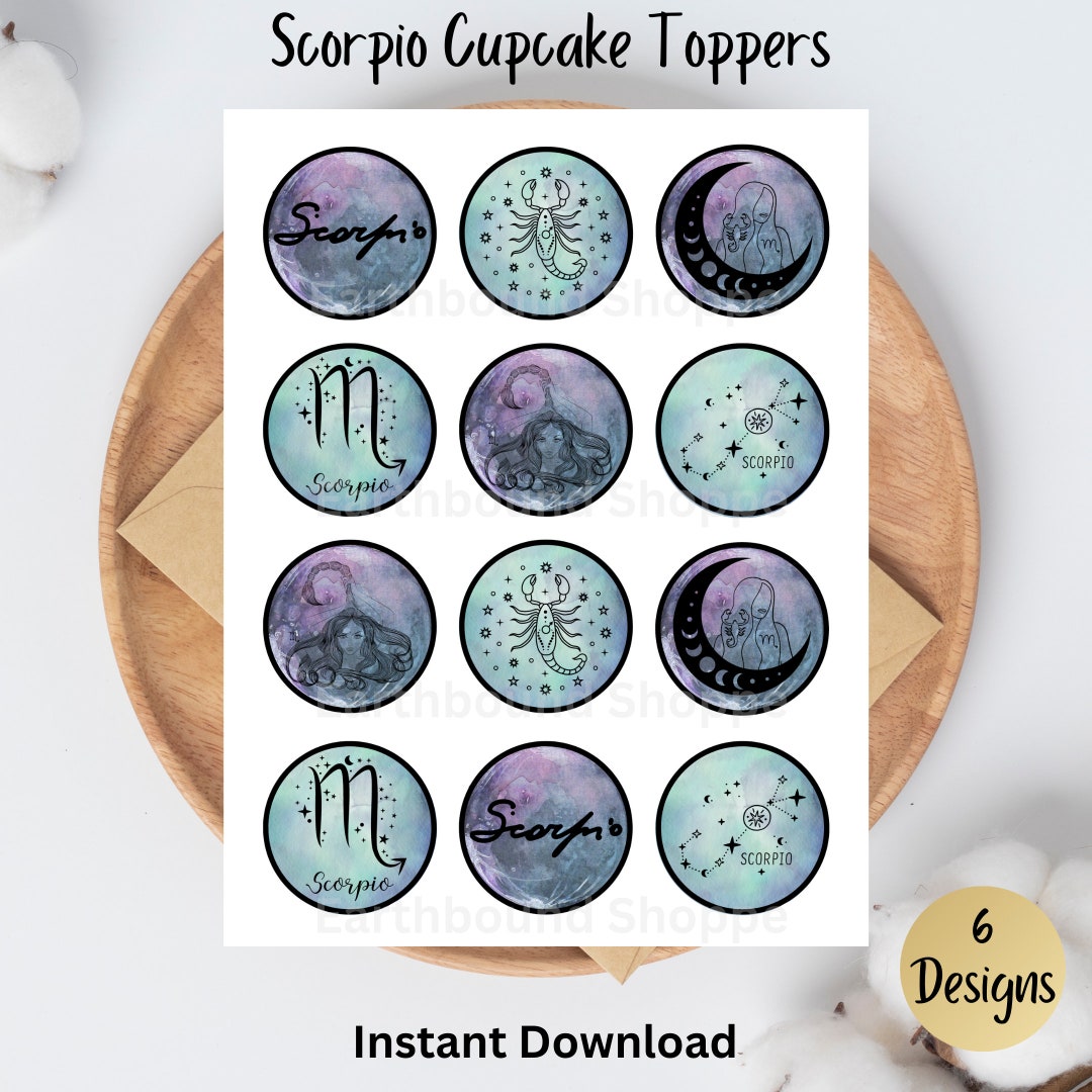 Scorpio Zodiac Sign Printable Cupcake Toppers Set of 12 Constellation ...