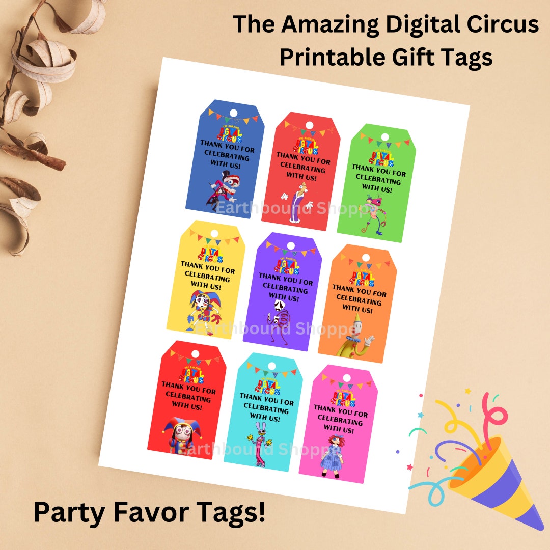 The Amazing Digital Circus Printable Gift Tags, Birthday Party Decor ...