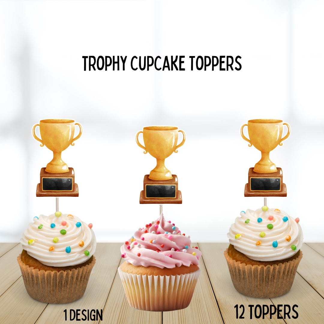 Trophy Cupcake Toppers, Winners Theme Party, Gold Trophy Party, Sports ...