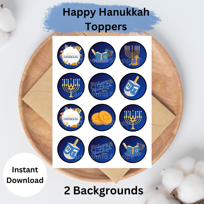 Hanukkah Printable Cupcake Toppers, Happy Hanukkah Cupcake Toppers ...
