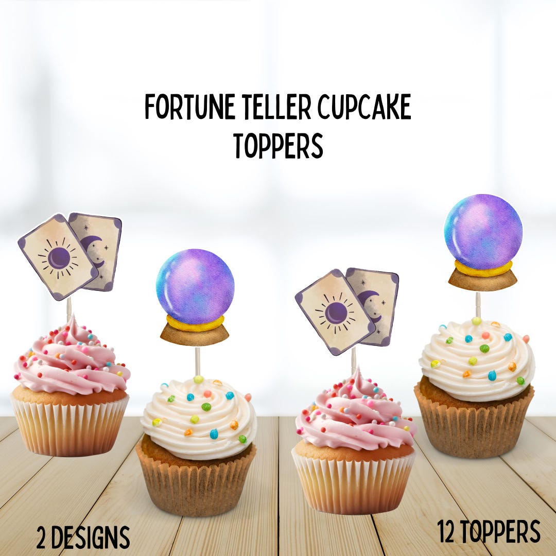Fortune Teller Cupcake Toppers, Tarot Cards Toppers, Crystal Ball ...