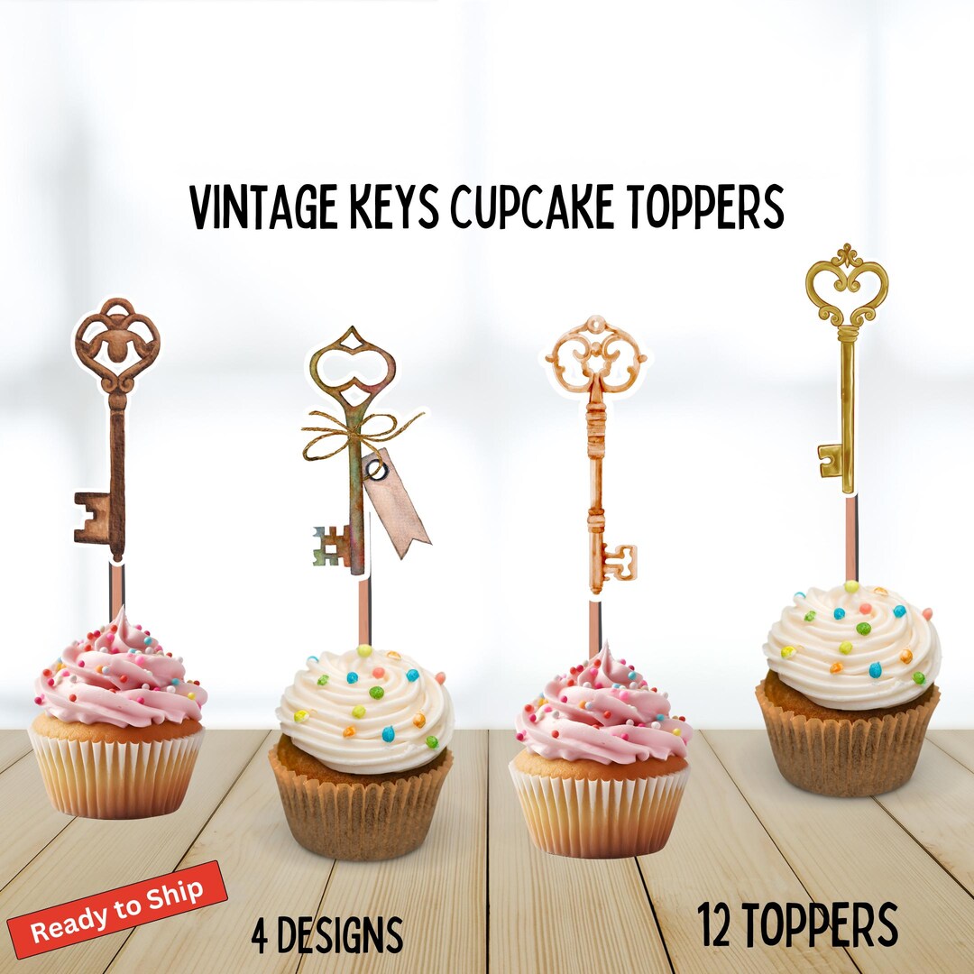 Vintage Keys Cupcake Toppers, Keys Theme, Birthday Party, Baby Shower ...
