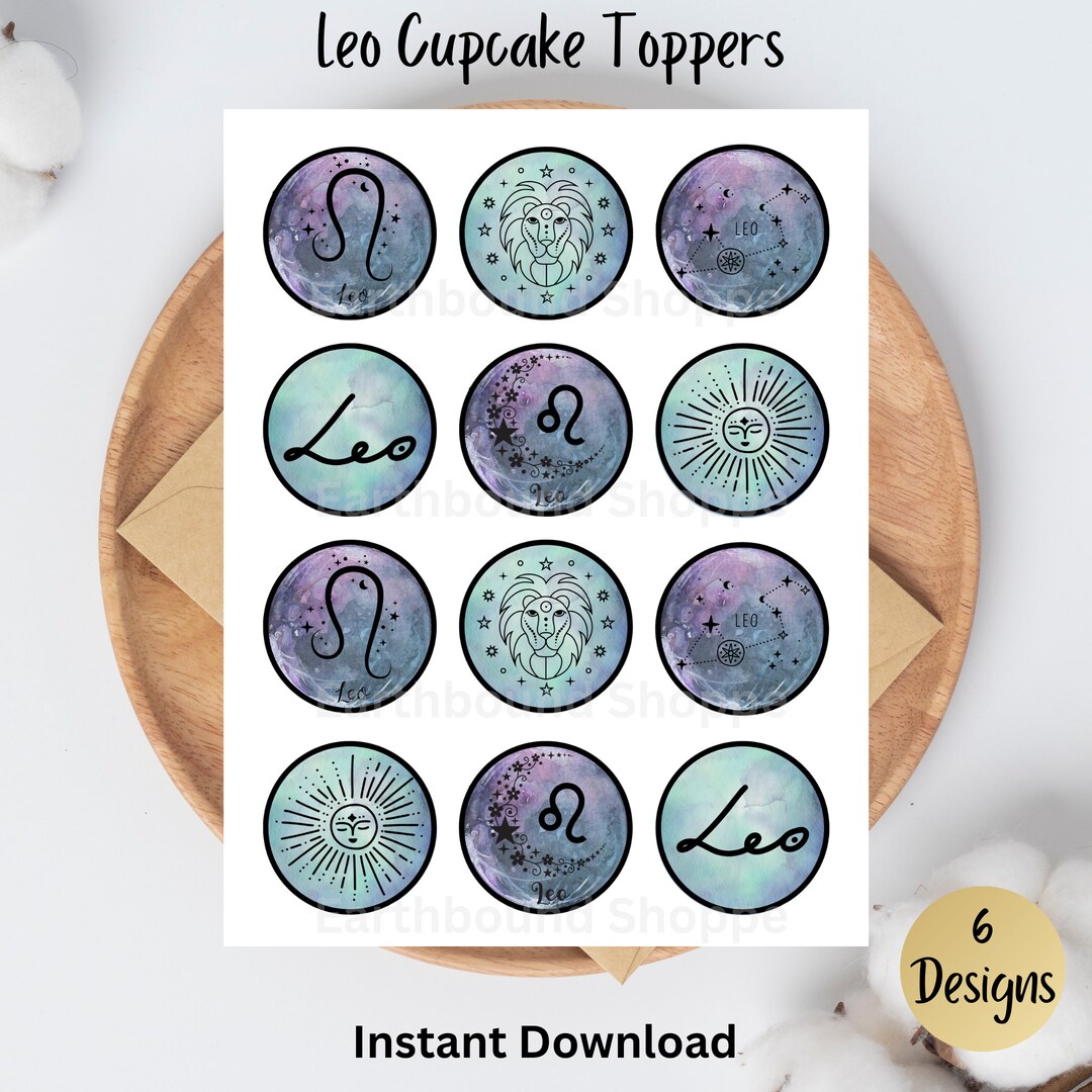Leo Zodiac Sign Printable Cupcake Toppers Set of 12 Constellation ...