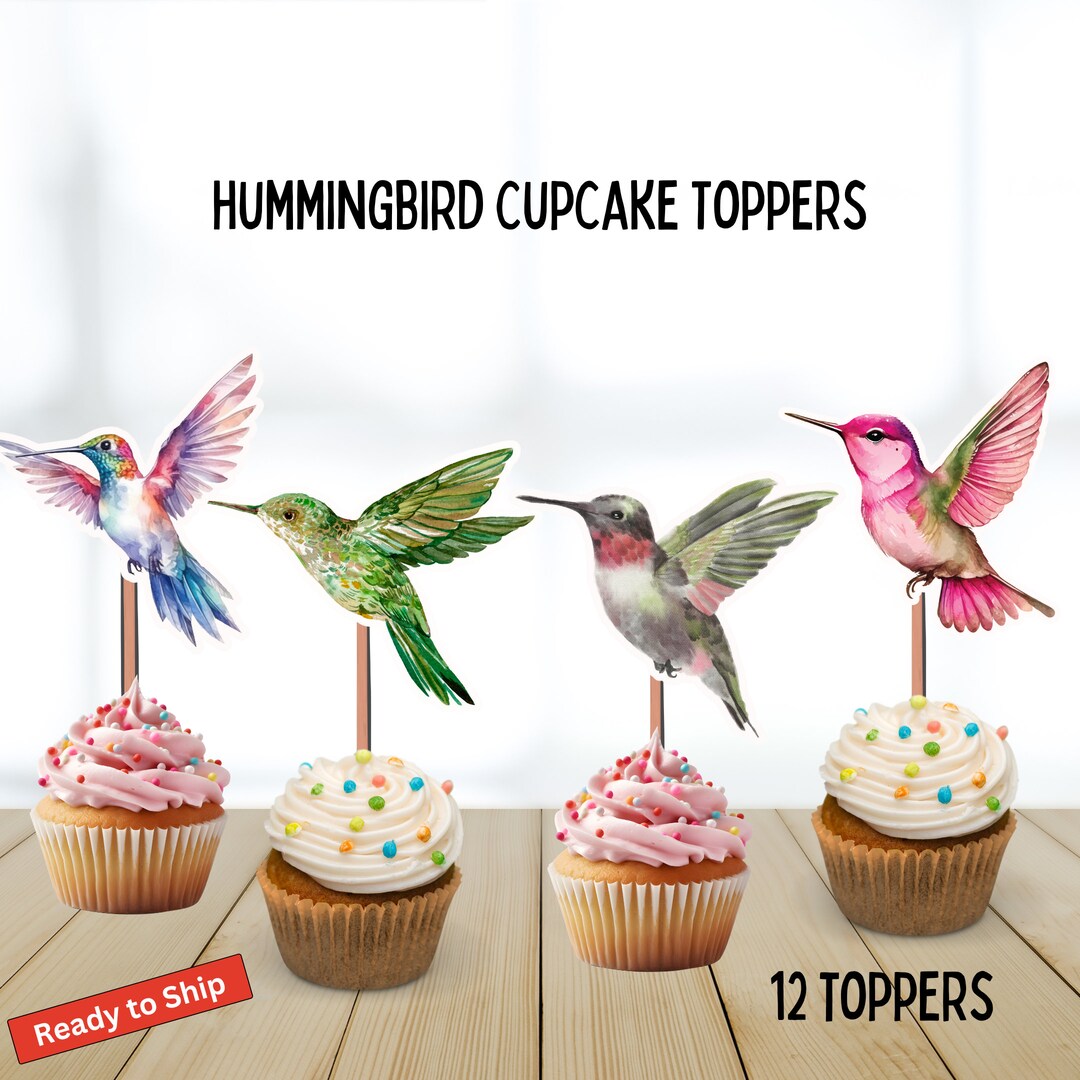 Watercolor Hummingbird Cupcake Toppers, Bird Birthday Party Decor, Kids ...