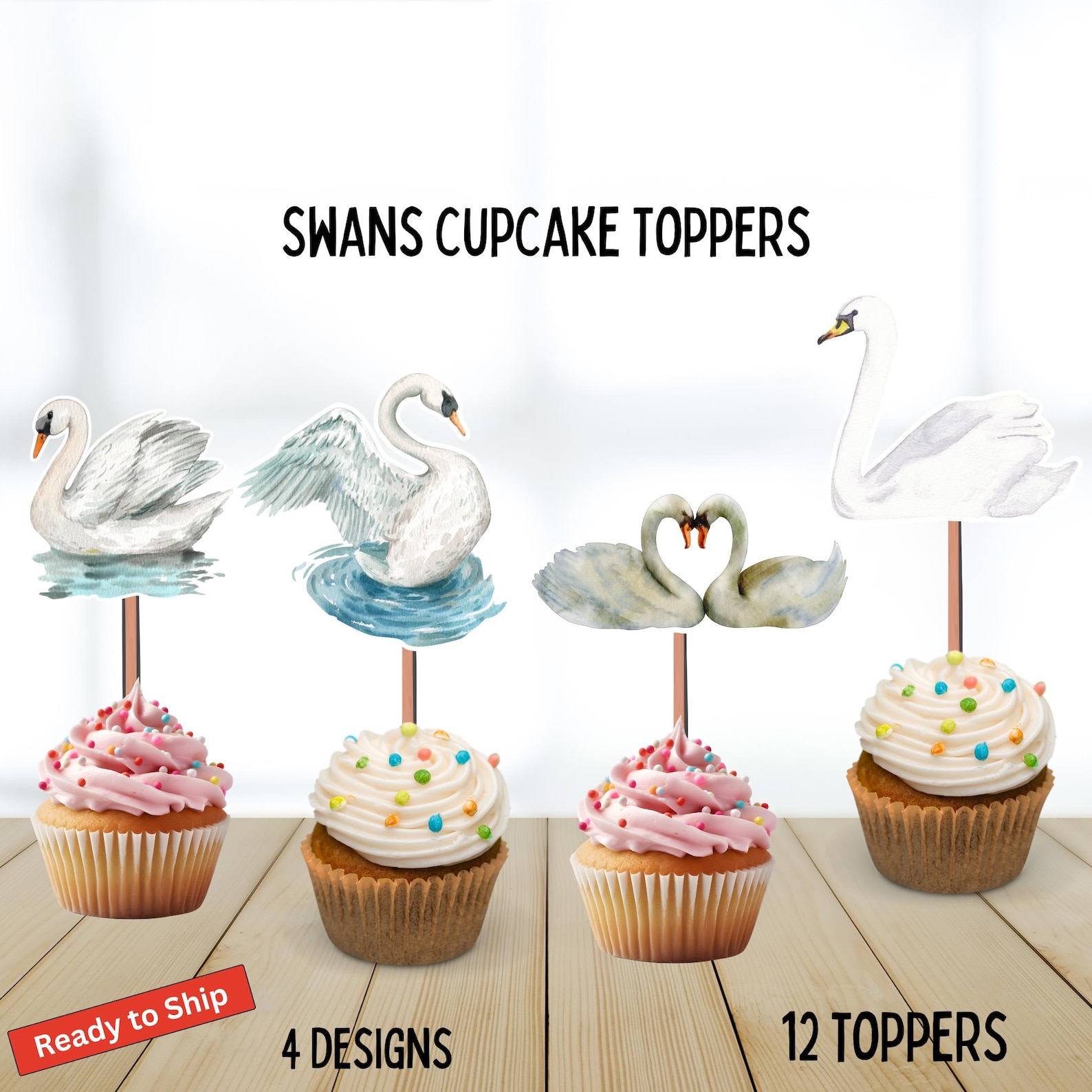 Swans Cupcake Toppers, Swan Birthday Party, Baby Shower, Lake Toppers ...