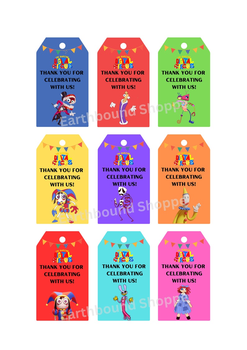 The Amazing Digital Circus Printable Gift Tags, Birthday Party Decor ...