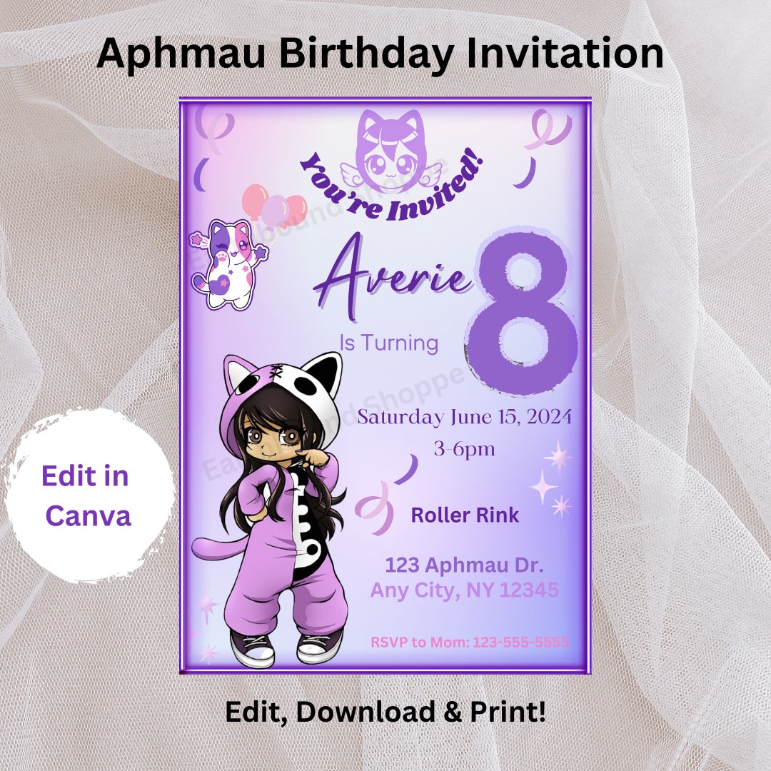 Aphmau Editable Printable Birthday Invitation Kids Invitation, Editable ...