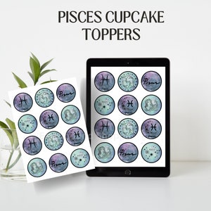 Pisces Zodiac Sign Printable Cupcake Toppers Set of 12 Constellation ...