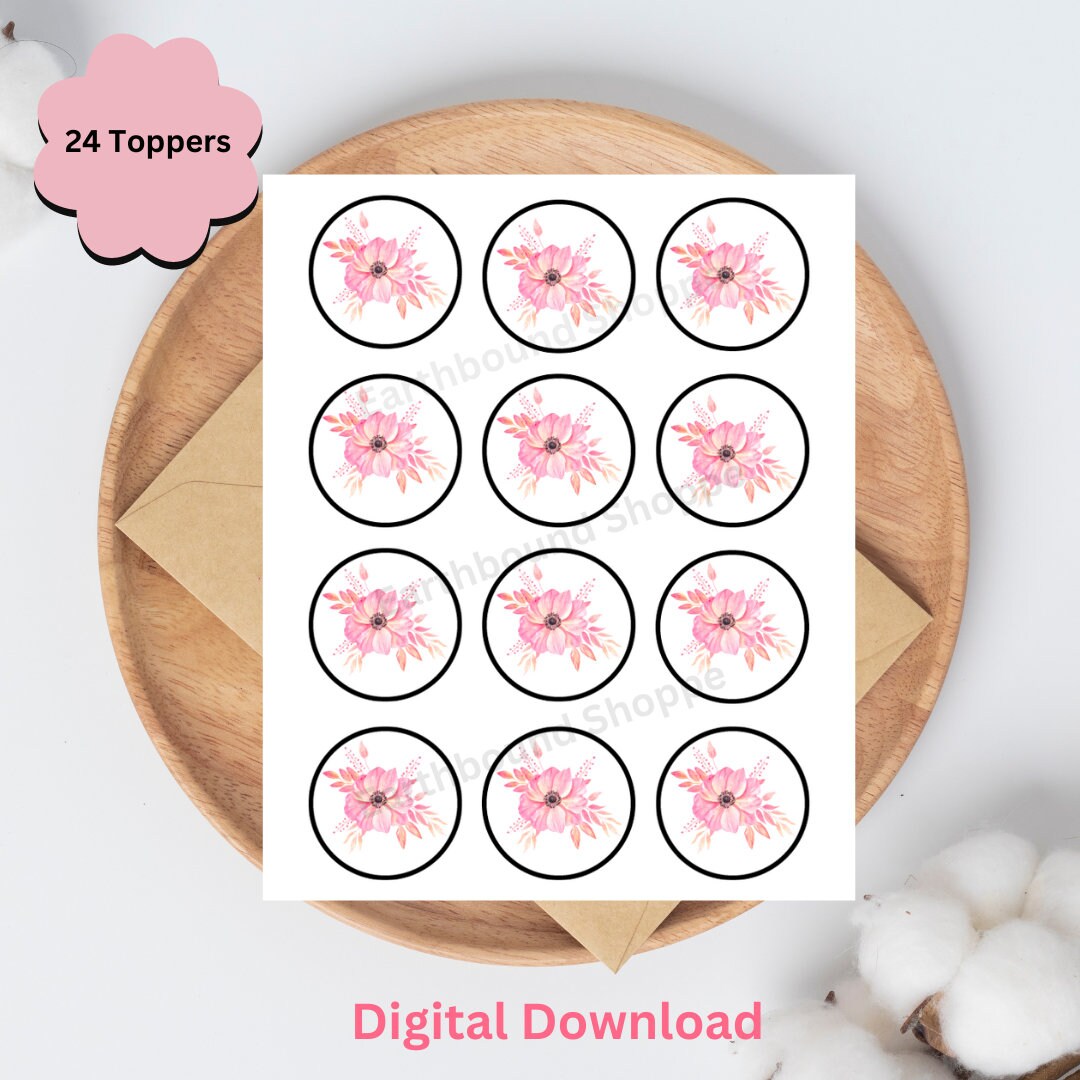 Birthday Cupcake Toppers. Hot Pink Floral Cupcake Toppers, Birthday ...
